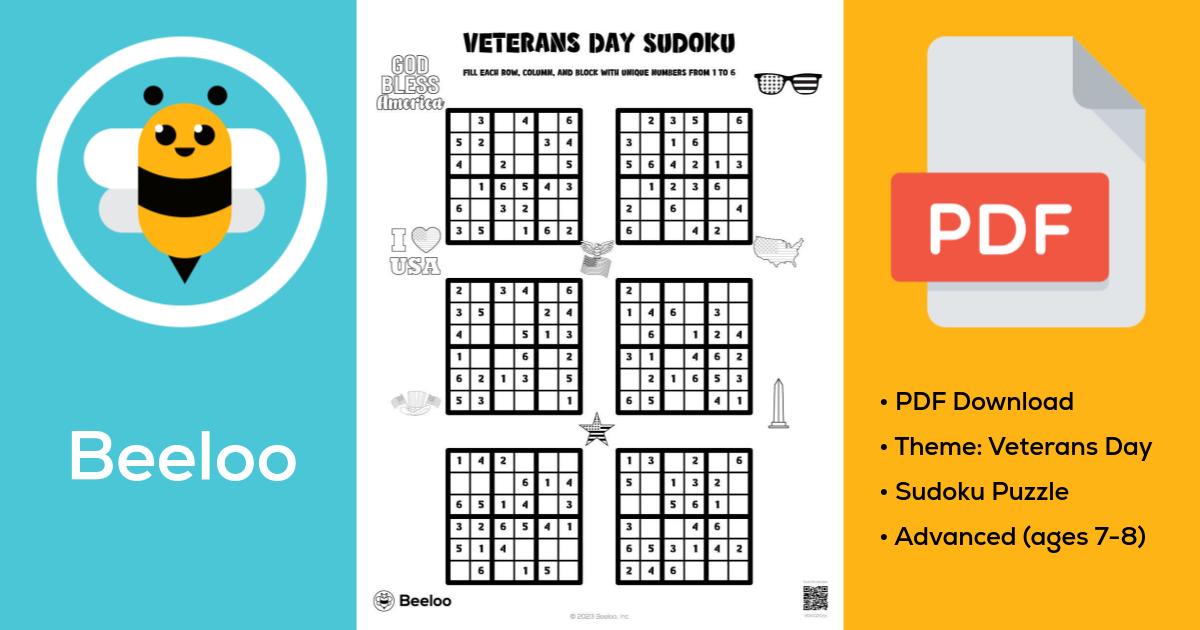 Veterans Day Sudoku • Beeloo Printable Crafts and Activities for Kids